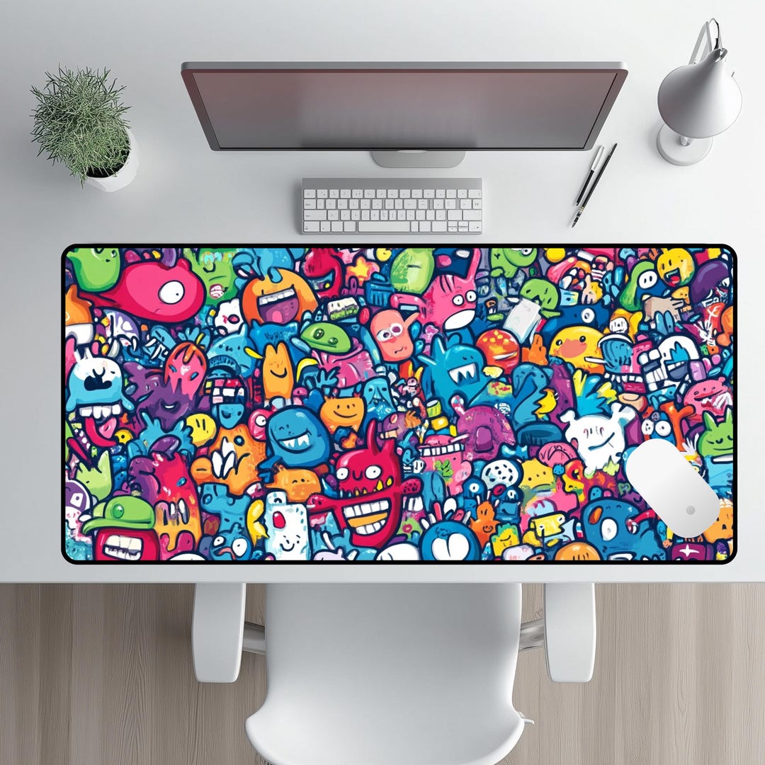 Colorful Monster Desk Mat - Fun Office Decor, Gaming Mouse Pad, Playful ...