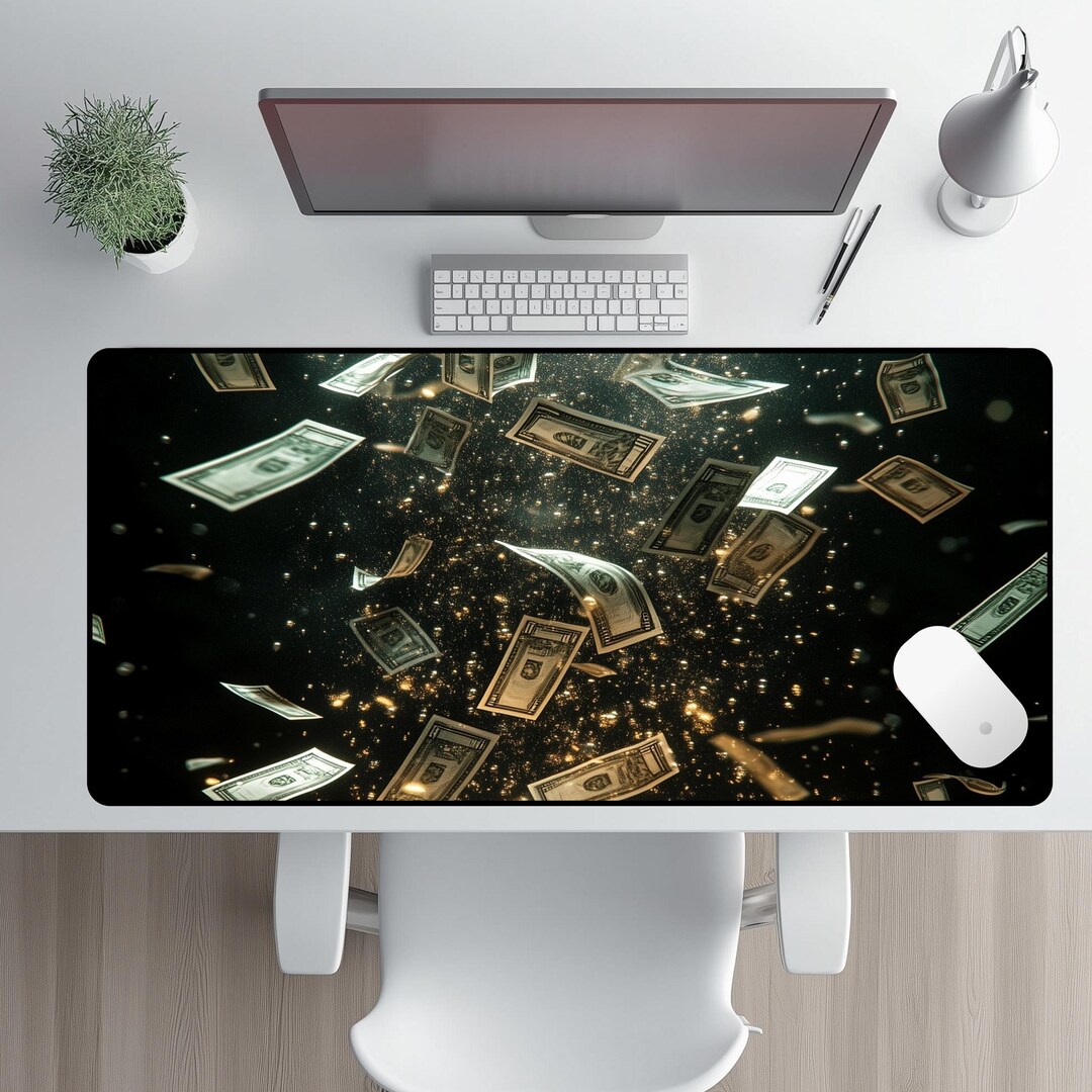 Money Rain Desk Mat, Office Decor, Gamer Mouse Pad, Unique Gift for ...