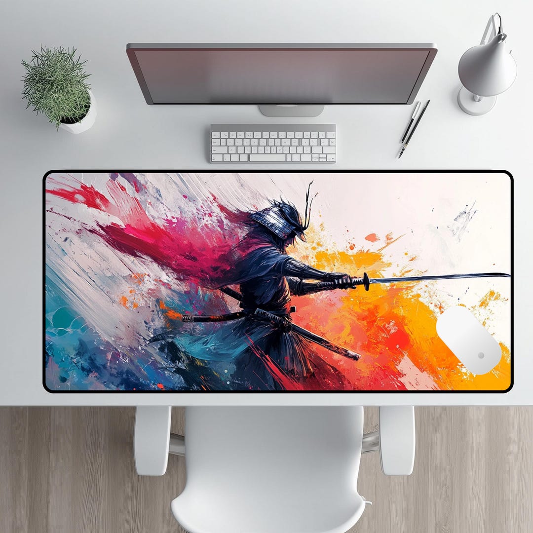 Samurai Desk Mat: Colorful Gaming Mouse Pad, Artistic Decor - Etsy