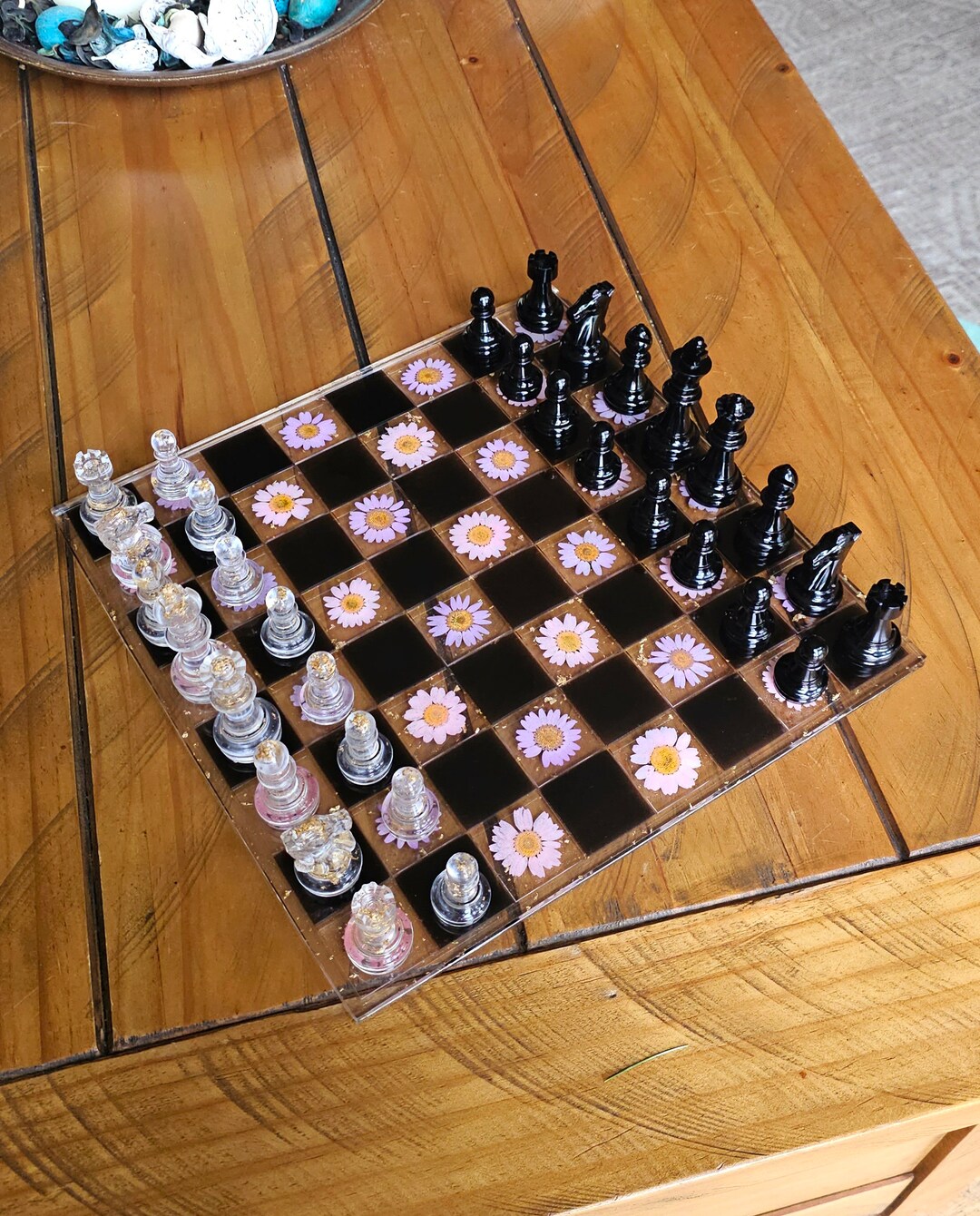 Handmade Floral Chess Board, Personalised Chess Set, Chess Collector ...
