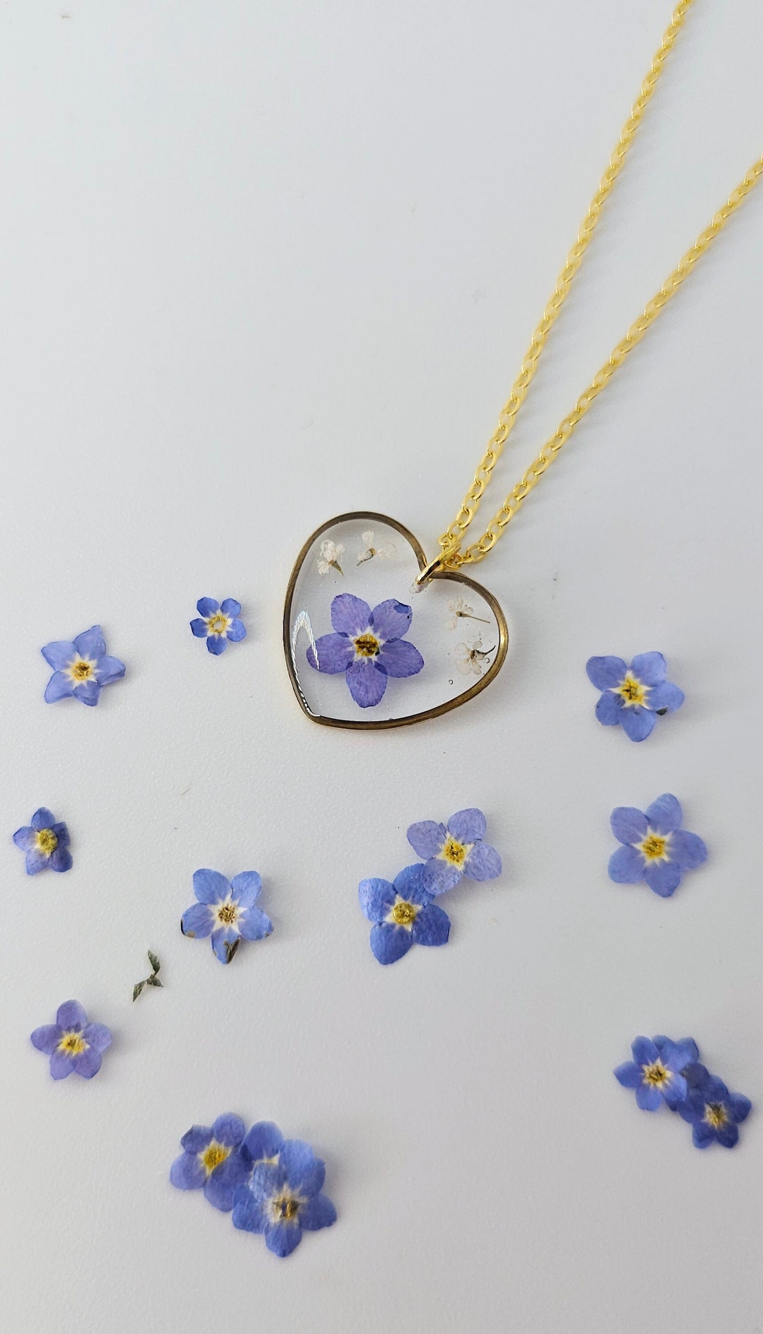Forget Me Not Heart Pendant, Pressed Flowers, Handmade Floral Jewellery ...