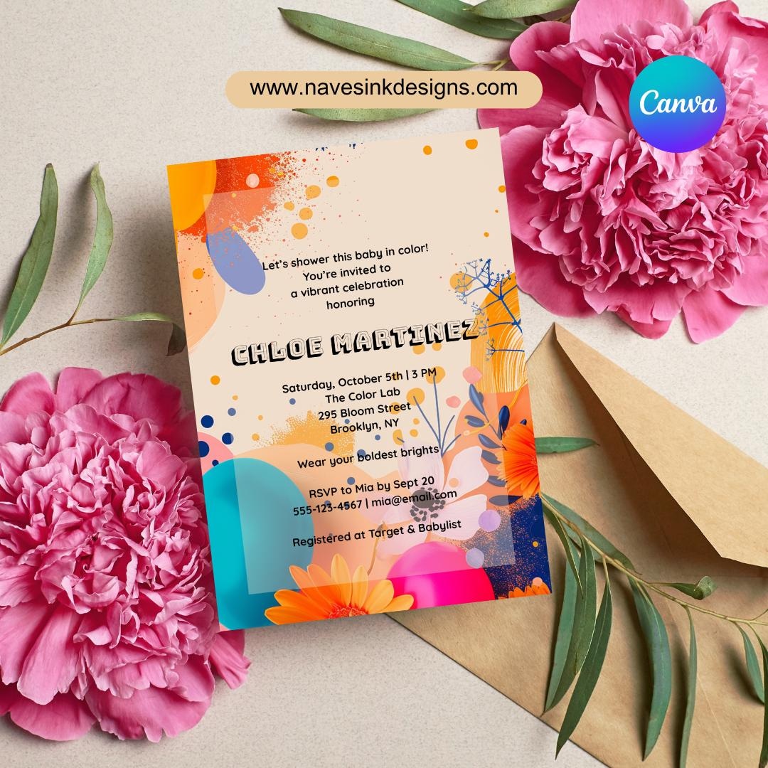 Dopamine Dressing Baby Shower Invitation, Bright Colorful Baby Shower ...