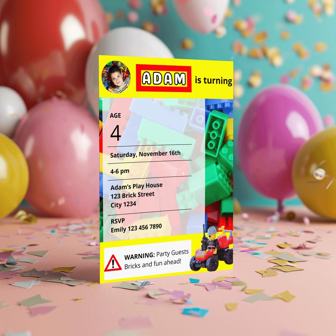 Editable Building Bricks Birthday Invitation Template - Instant ...