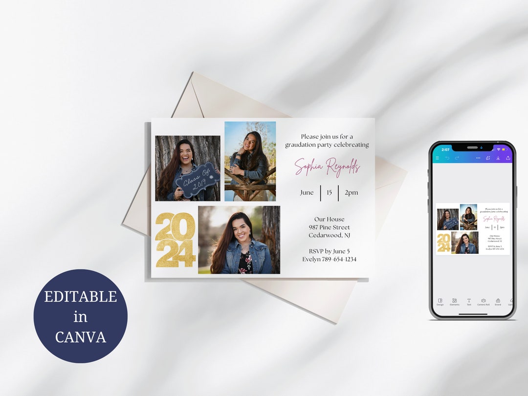 Customizable Graduation Photo Invitation | 3 Picture Slots | Modern ...
