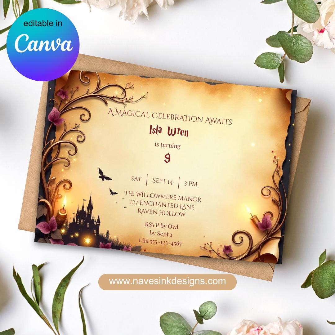Magical Birthday Invitation Template | Wizard Party Canva Invite ...