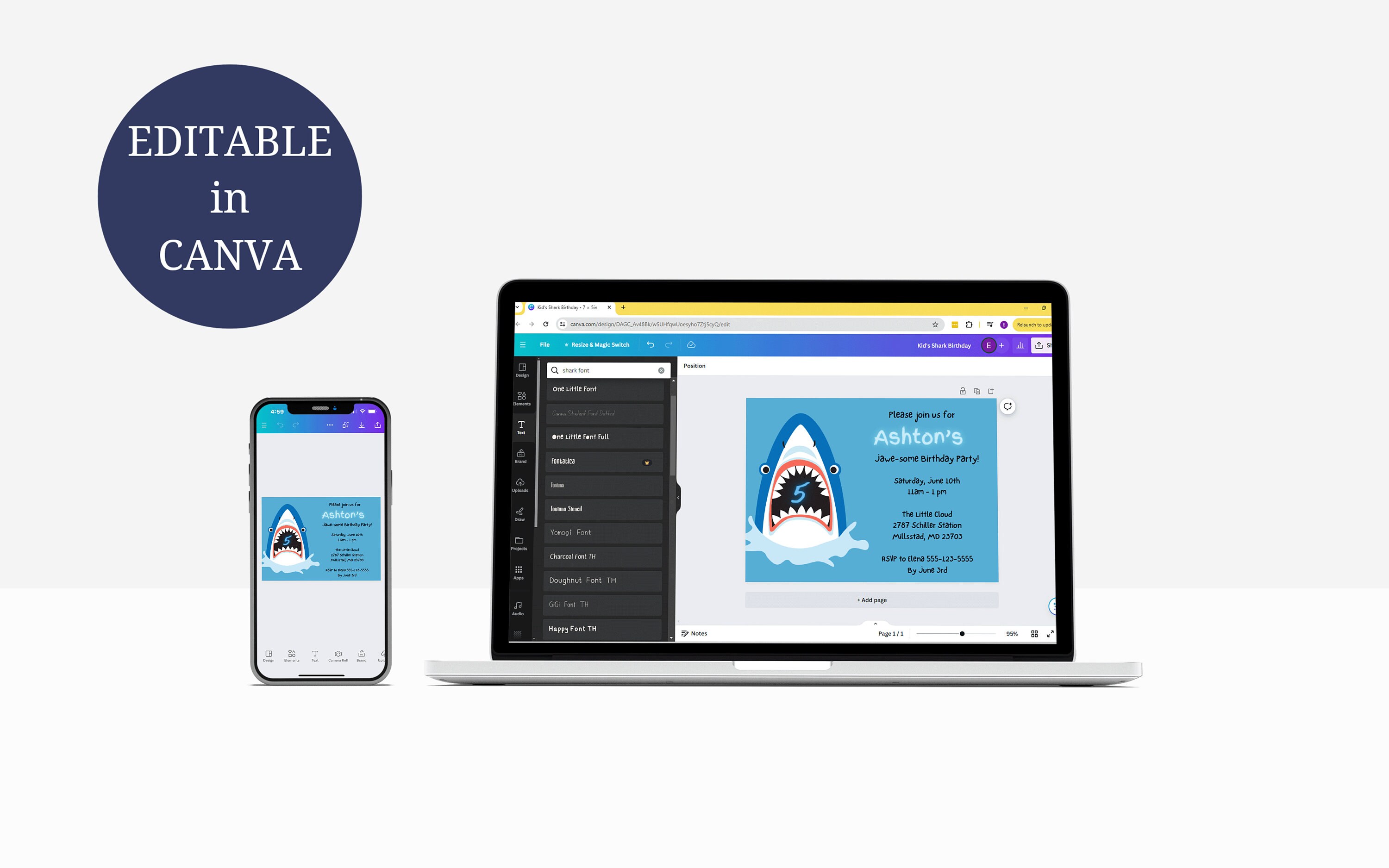 Editable Shark-themed Birthday Party Invitation | Instant Download ...