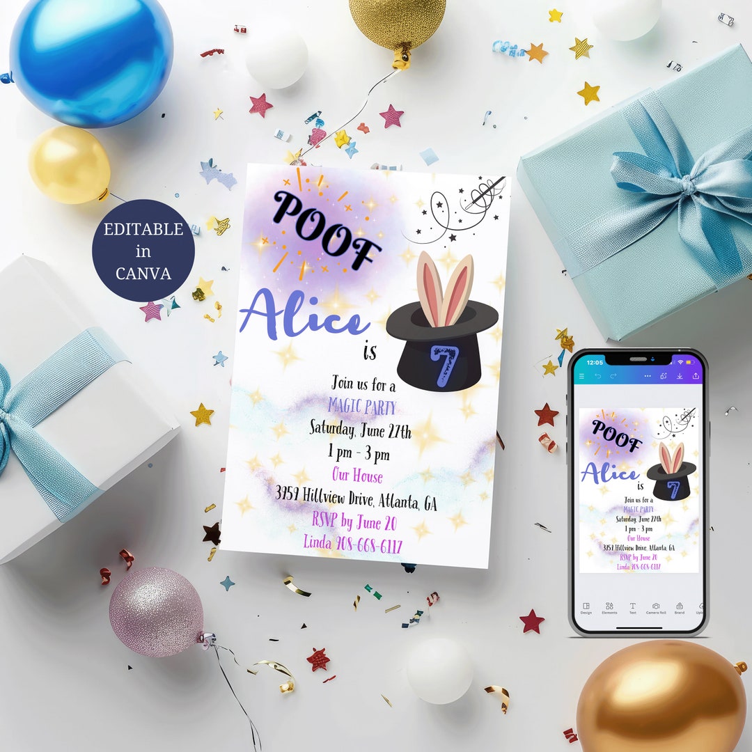 Enchanting Magic-themed Birthday Invitation | Customizable Canva ...