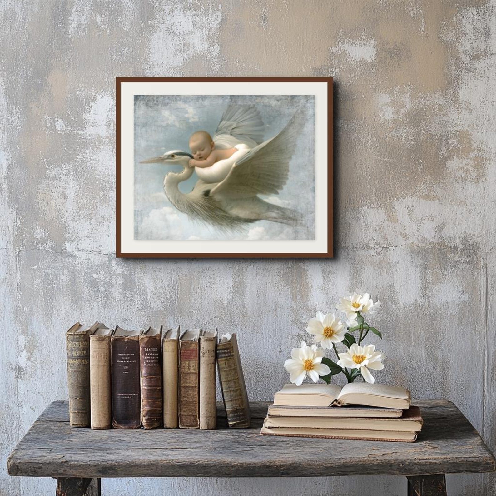 Signed Giclee Art Print: Baby Riding Heron - Nursery Decor - Etsy