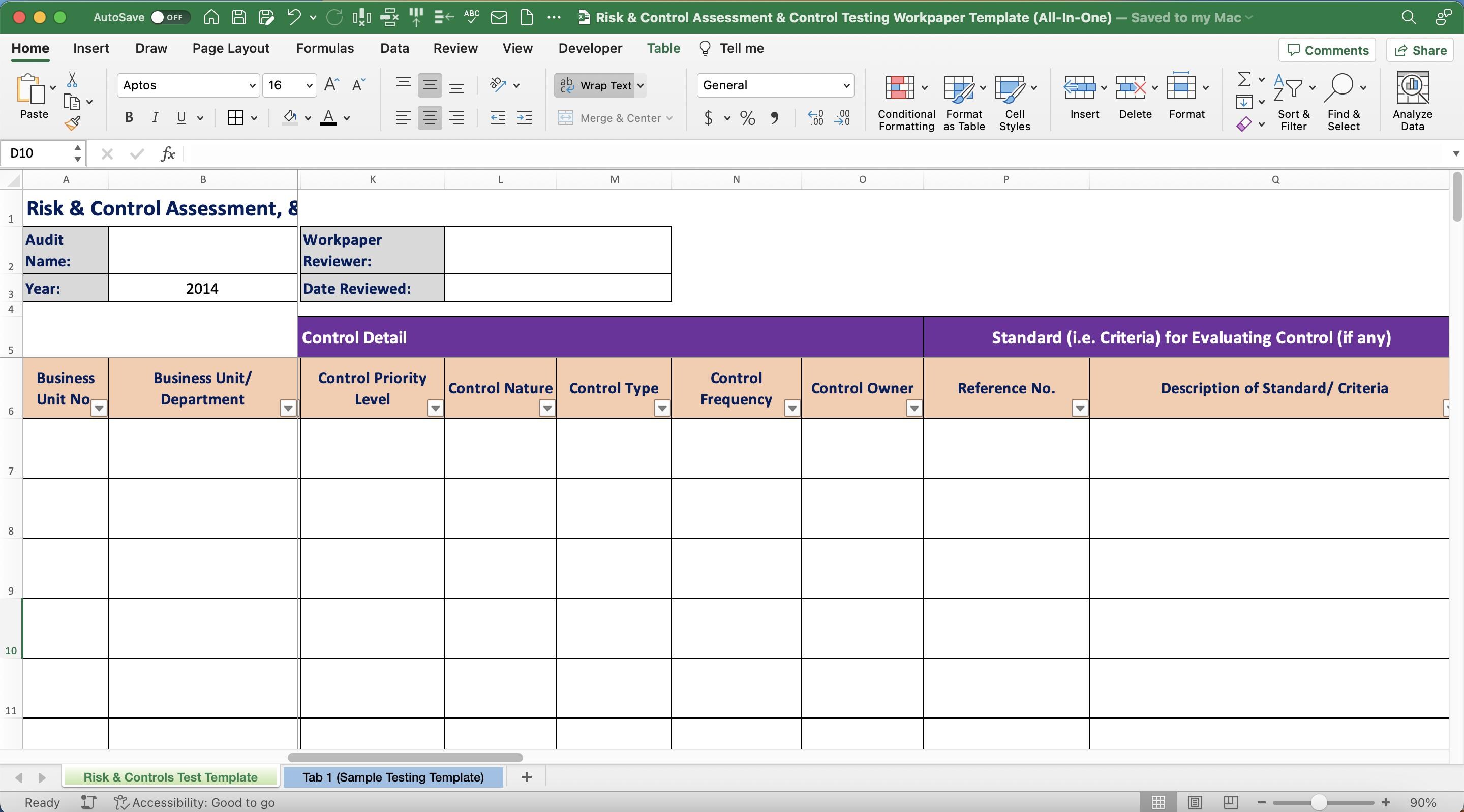 All-in-one Risk and Control Assessment Template for Internal/it Audits ...
