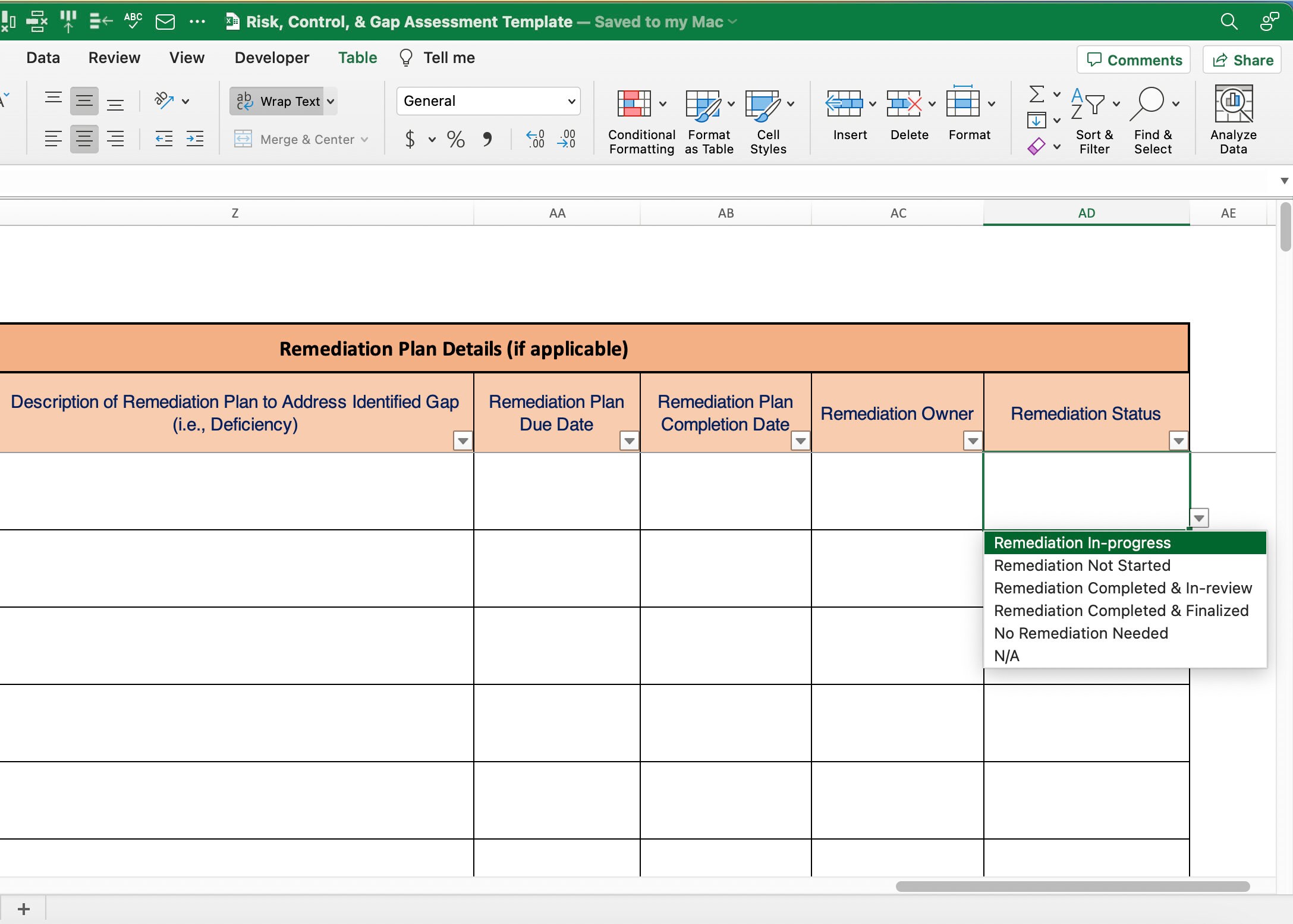 Risk, Control, & Gap Assessment Template and Tracker excel and Google ...