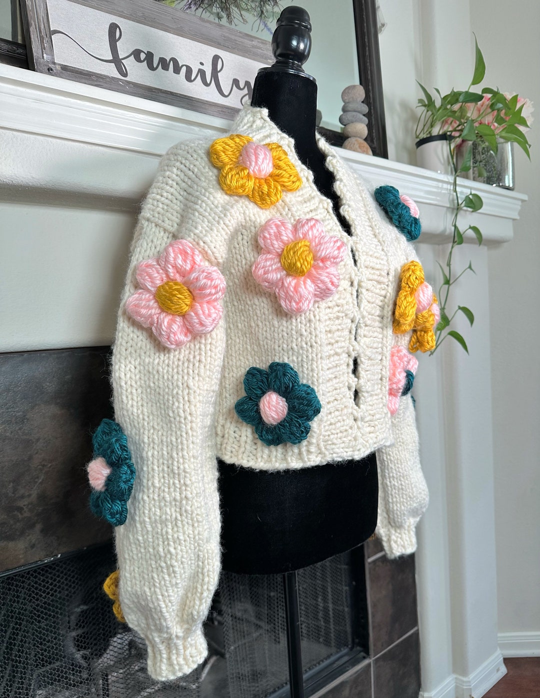 Makinorma | Chunky Cardigan | Flower Knit Cardigan | Handmade Soft ...
