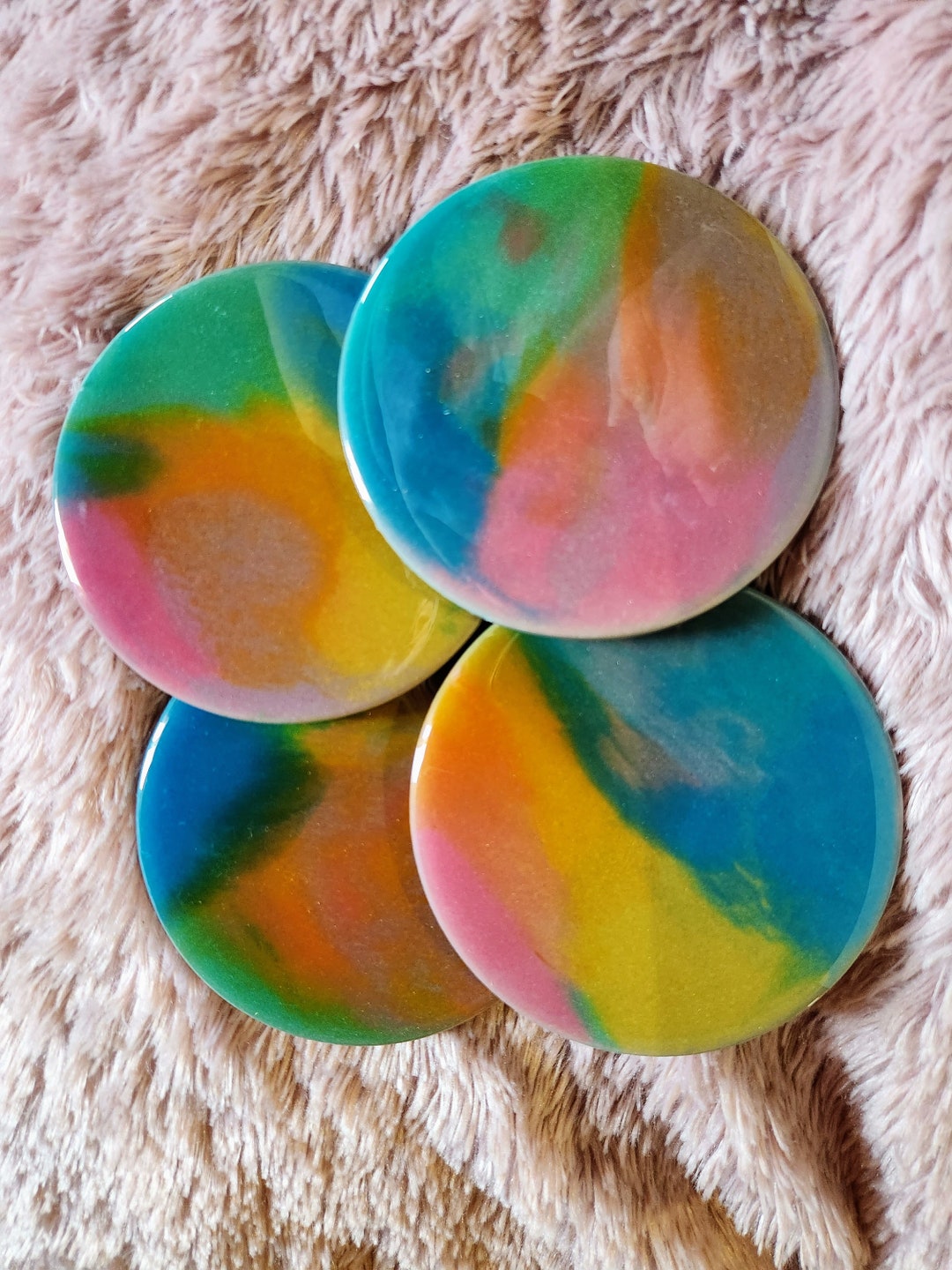 Rainbow Colored Coasters Set of 4 Designed With Pigmented Resin Pour ...