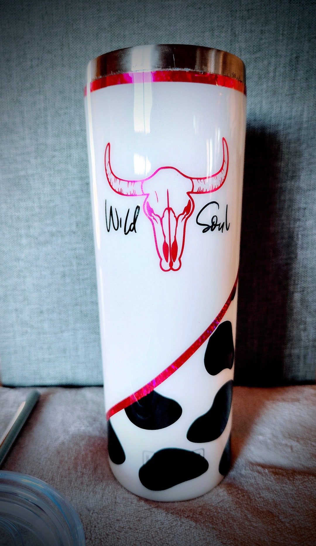 Cow Print W/ Magenta wild Soul Decal 20oz Skinny Tumbler Double Wall ...