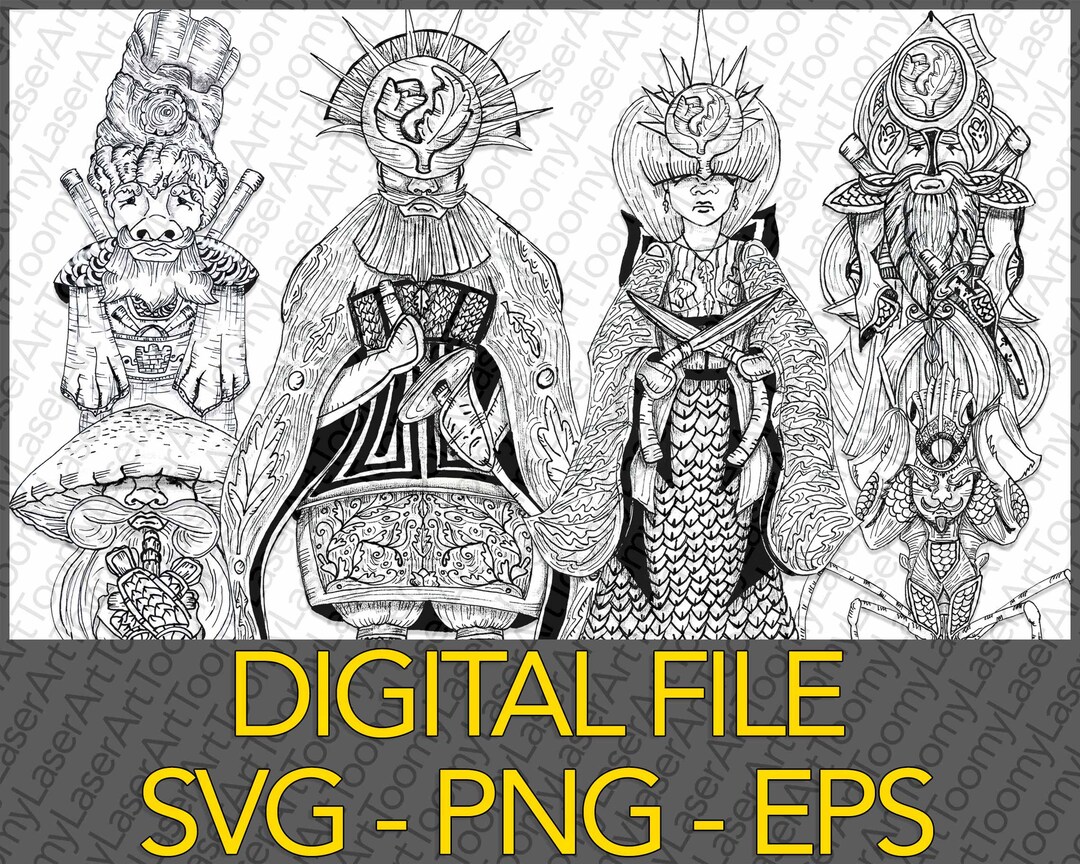 Set Japanese Fantasy Characters | Chess Pieces | Handmade Drawings ...