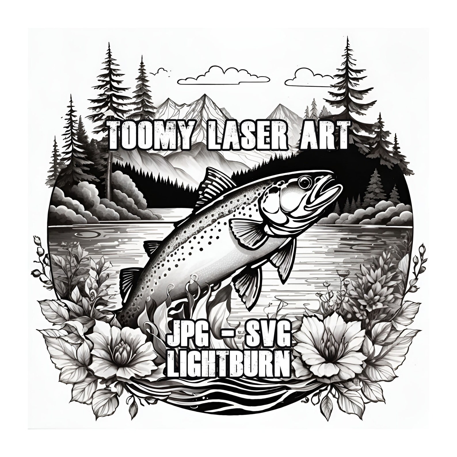 Fisherman and Trout SVG | Double Engraving Art | Jpg, Svg, Lightburn ...
