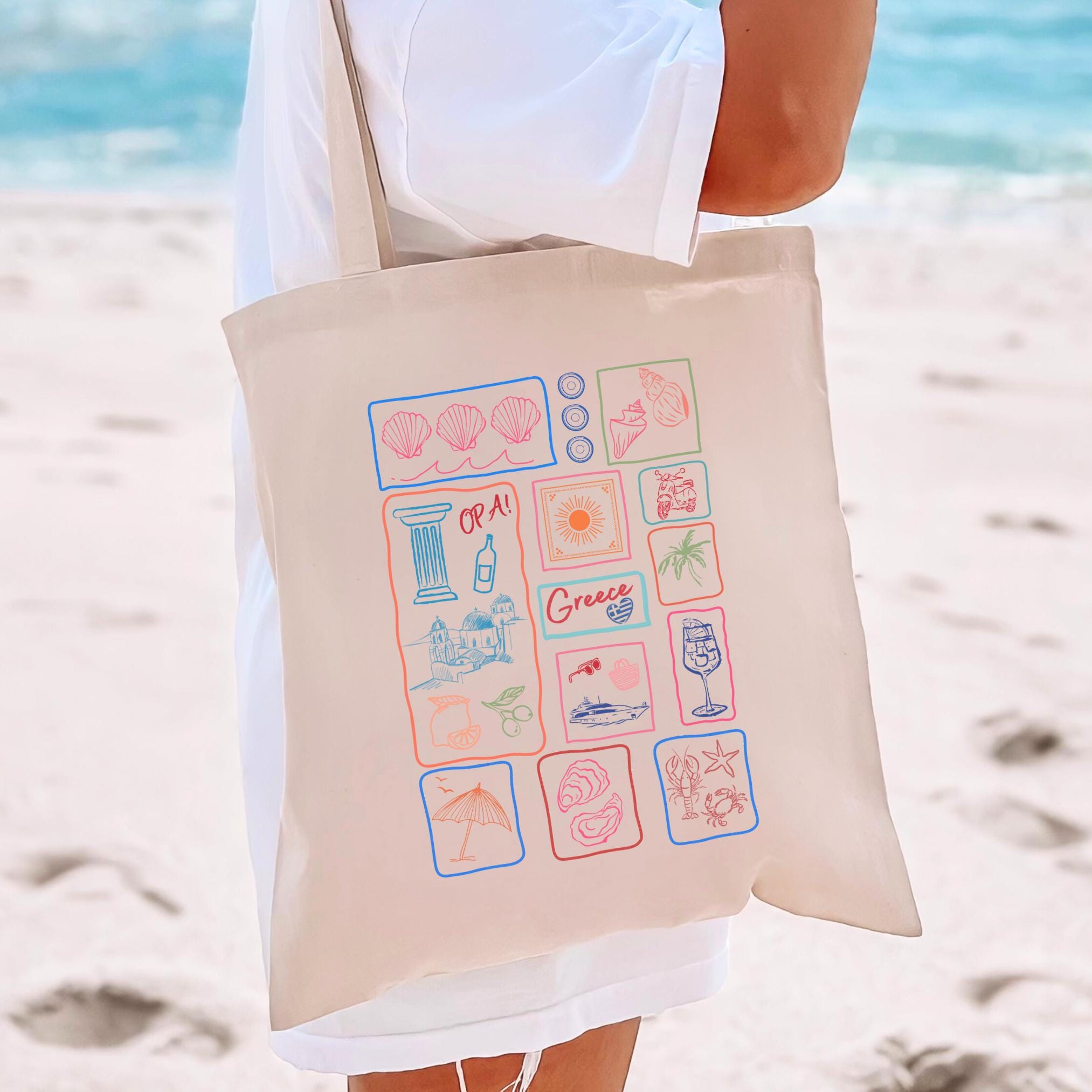 Greece Tote Bag Reusable Canvas Tote Greek Wedding Favor Greece Wedding ...