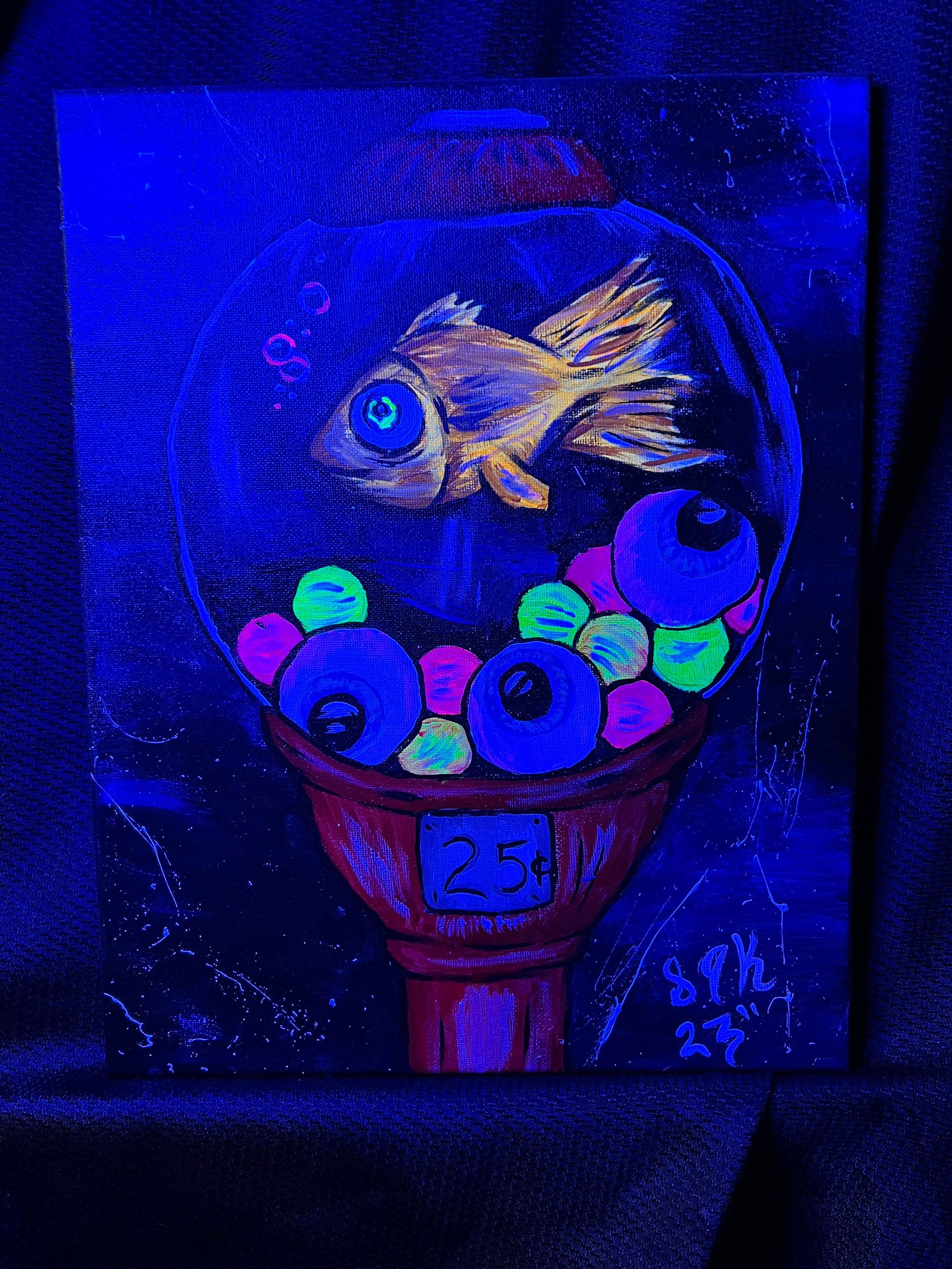 Gold Fish in Gum Ball Machine That Glows Under Blue Light - Hand ...