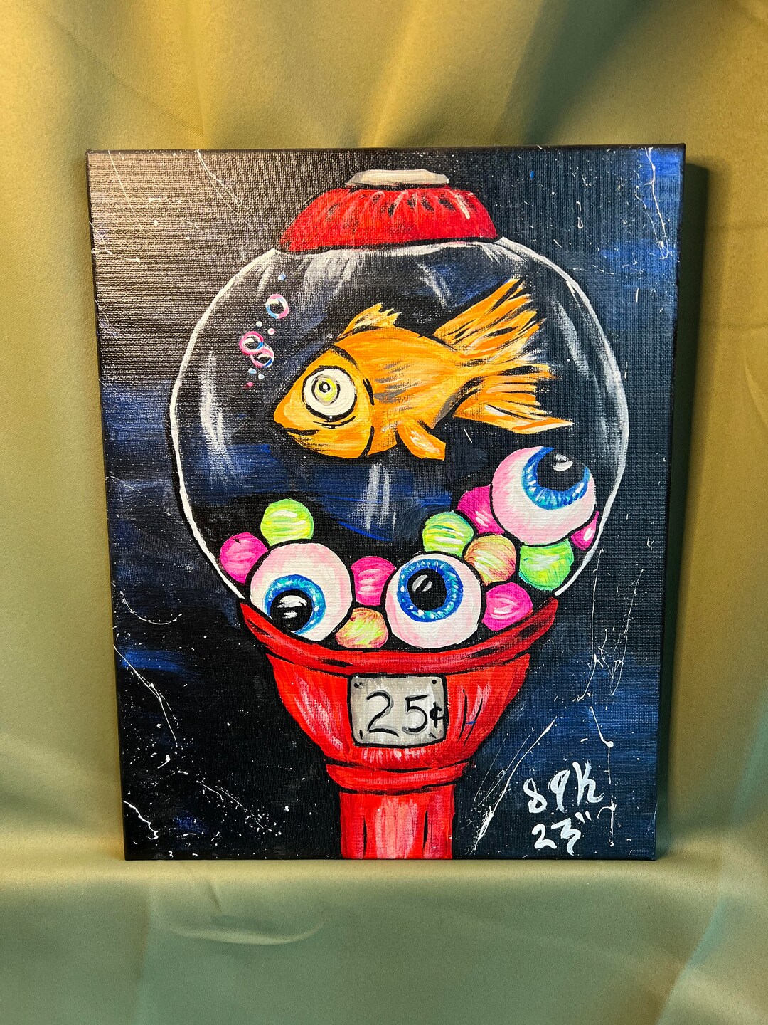 Gold Fish in Gum Ball Machine That Glows Under Blue Light - Hand ...