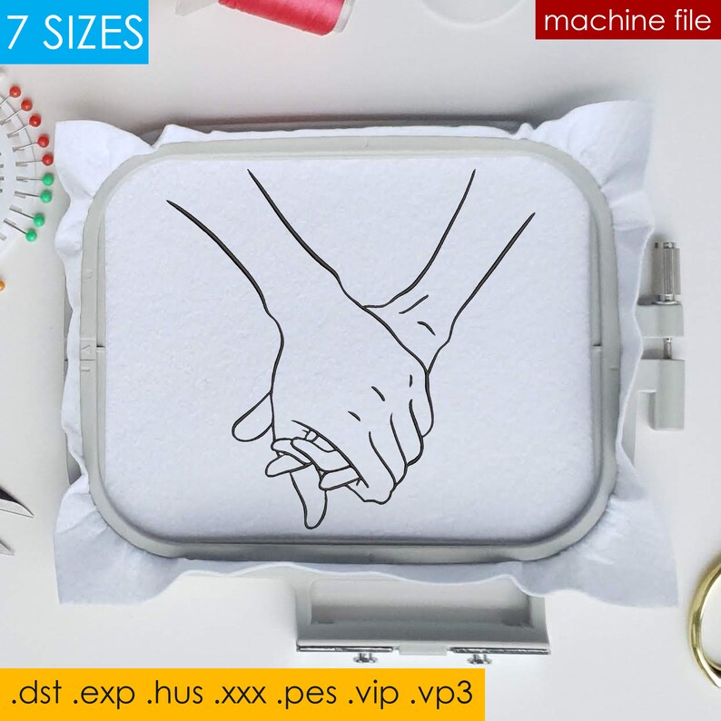 Romantic Holding Hands Love Outline Design Embroidery Machine Pattern ...