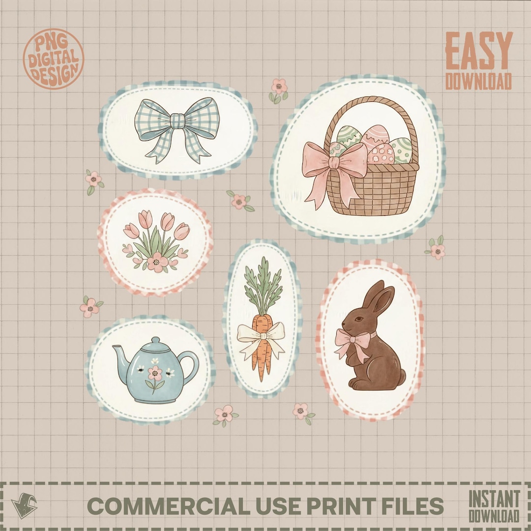 Easter Clipart Set, Spring Bunny, Basket, Tulips, Teapot (digital ...