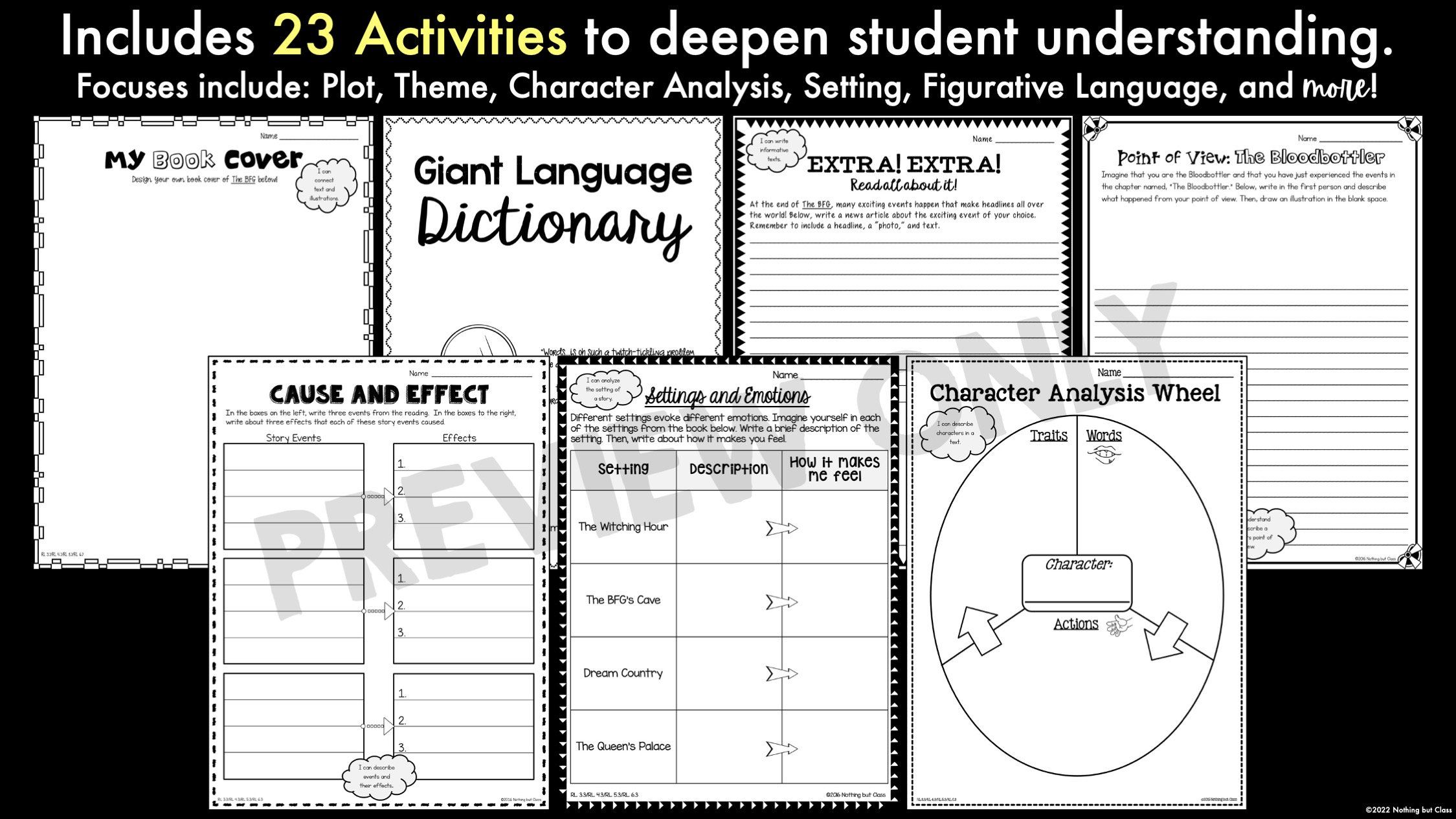 The BFG by Roald Dahl Reading Response Activities and Projects Guided ...