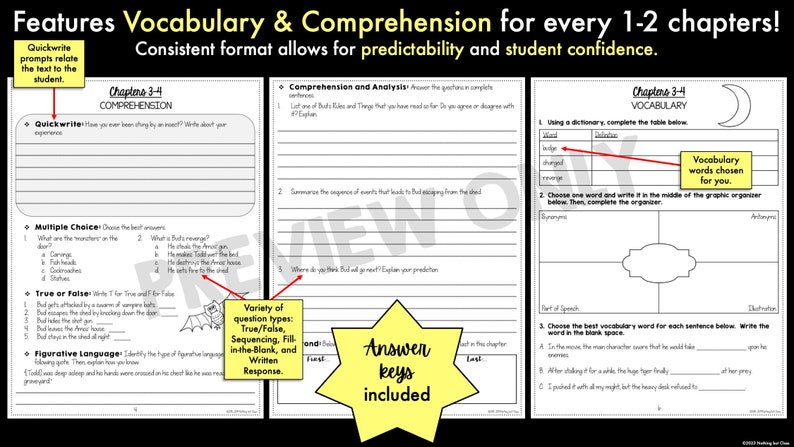 Bud, Not Buddy Comprehension and Vocabulary by Chapter Guided Reading ...