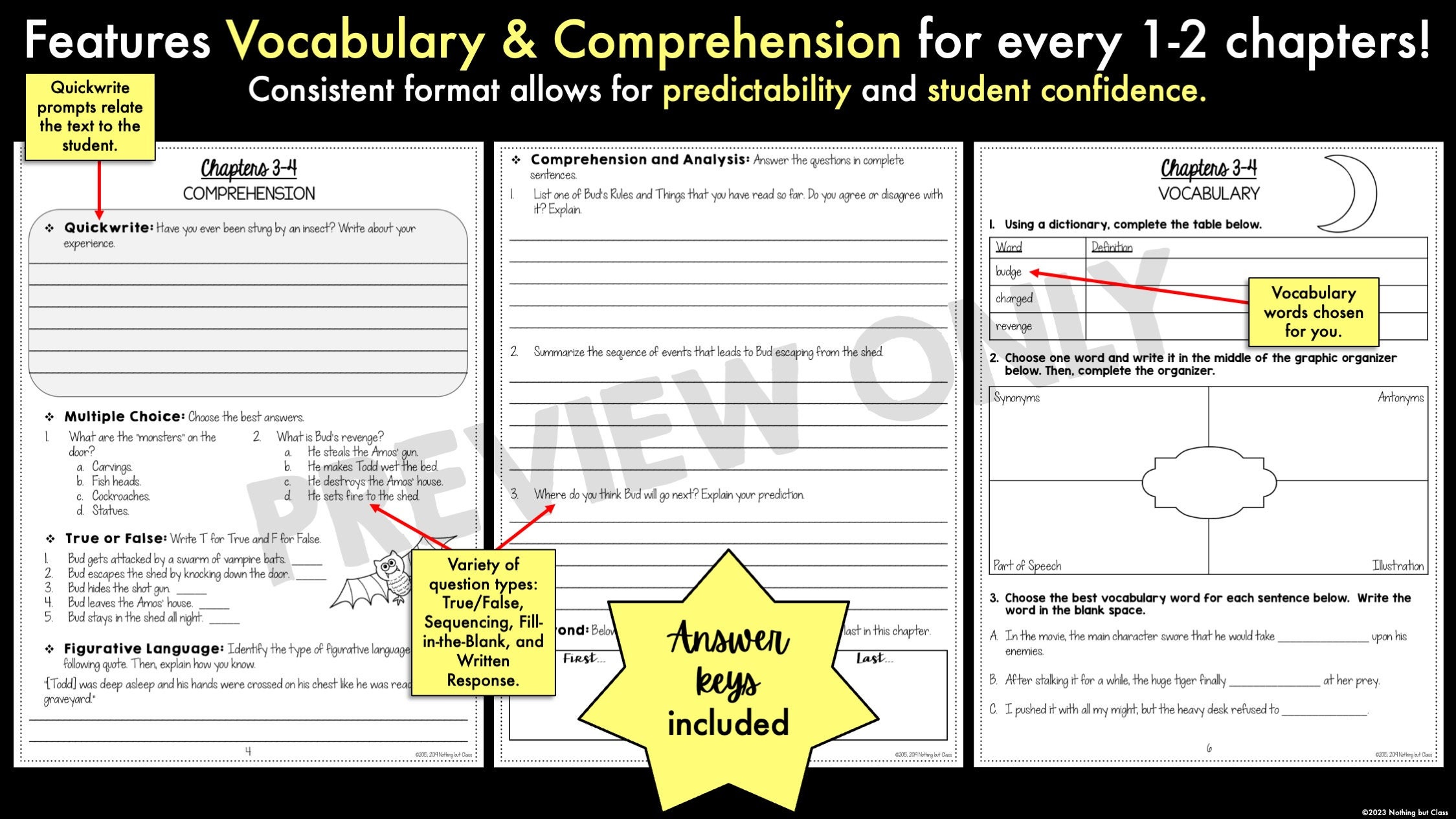 Bud, Not Buddy | Comprehension and Vocabulary by Chapter | Guided ...