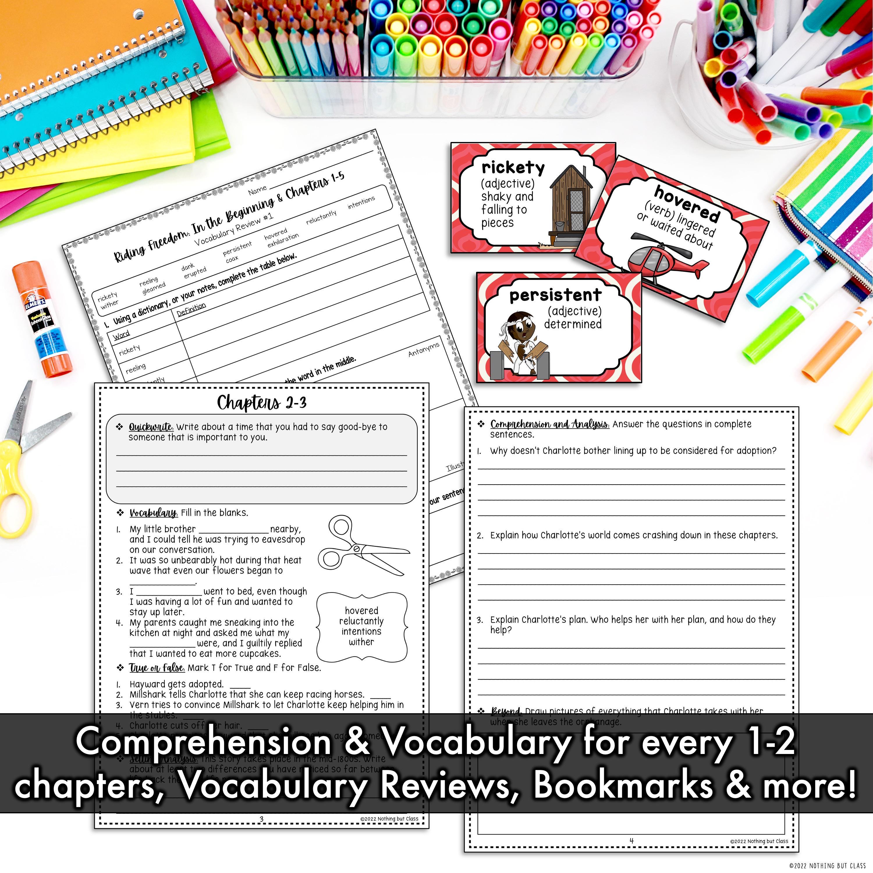 Riding Freedom | Comprehension and Vocabulary by Chapter | Guided ...