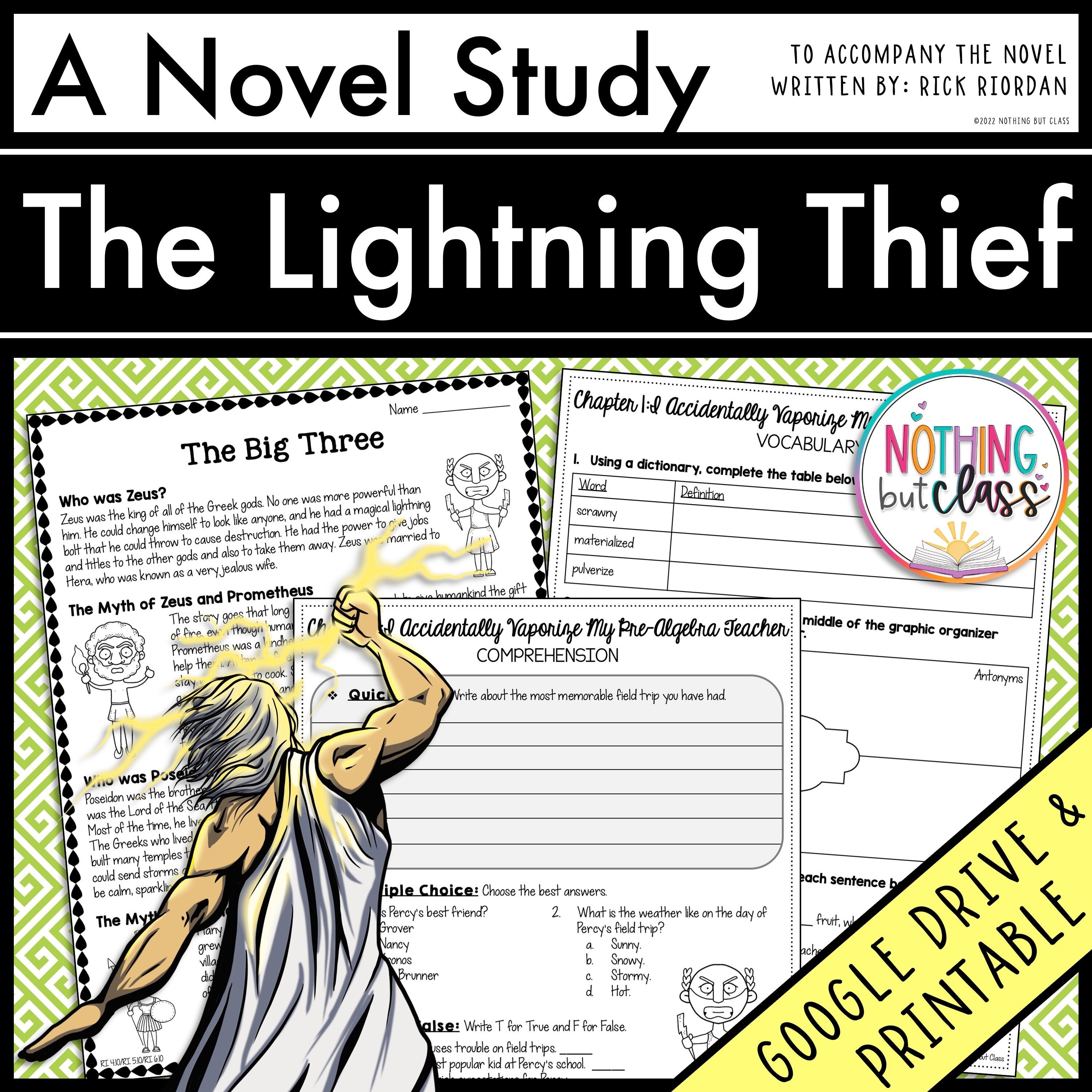 The Lightning Thief Novel Study Unit | Literature Guide | Comprehension ...