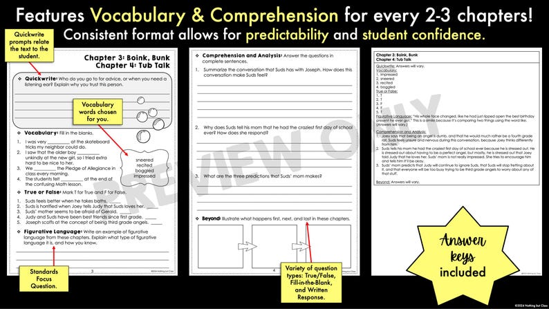 Third Grade Angels | Comprehension and Vocabulary by Chapter | Guided ...