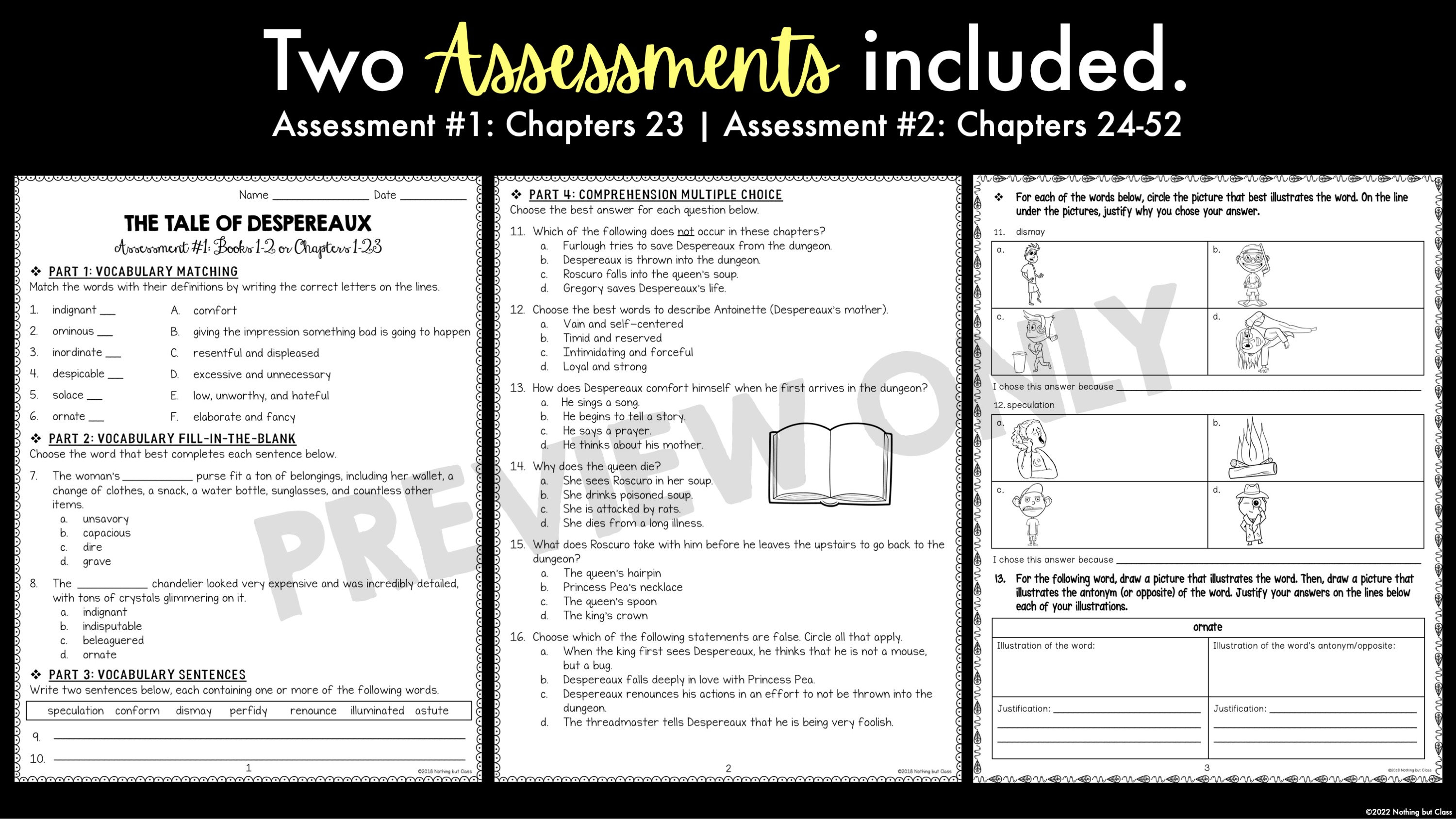 The Tale of Despereaux Novel Study Unit Literature Guide Comprehension ...