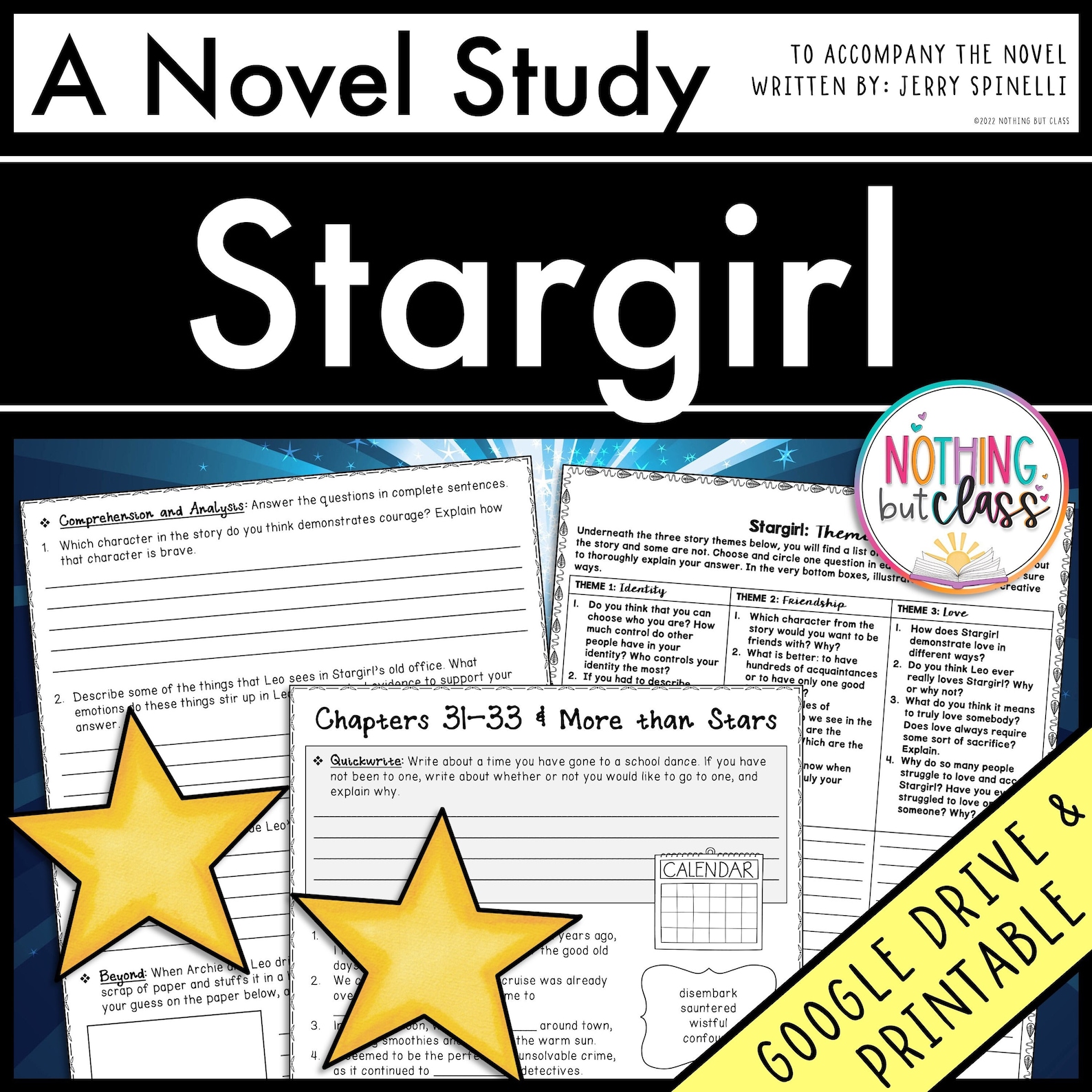Stargirl Novel Study Unit | Literature Guide | Comprehension Worksheets ...