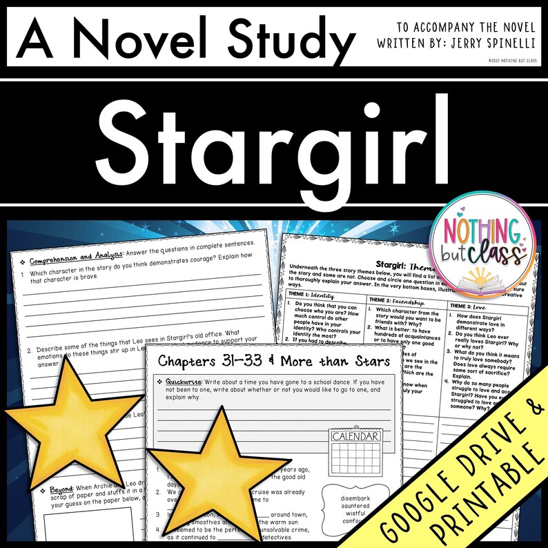 Stargirl Novel Study Unit | Literature Guide | Comprehension Worksheets ...