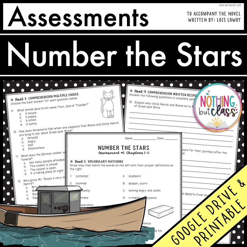 Number the Stars - Tests | Quizzes | Assessments for Novel Study - Etsy