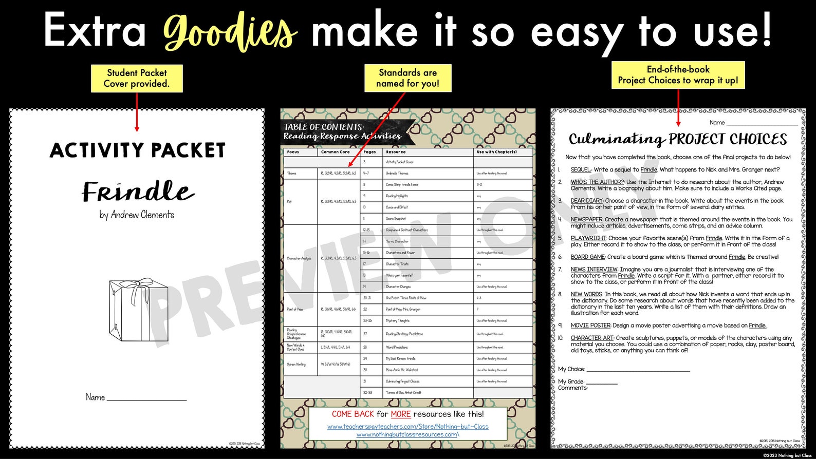 Frindle | Reading Response Activities and Projects | Guided Reading ...