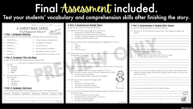 A Christmas Carol Novel Study Unit | Literature Guide | Comprehension ...
