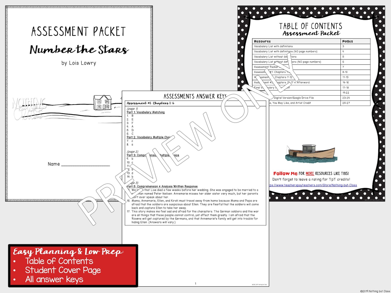 Number the Stars - Tests | Quizzes | Assessments for Novel Study - Etsy