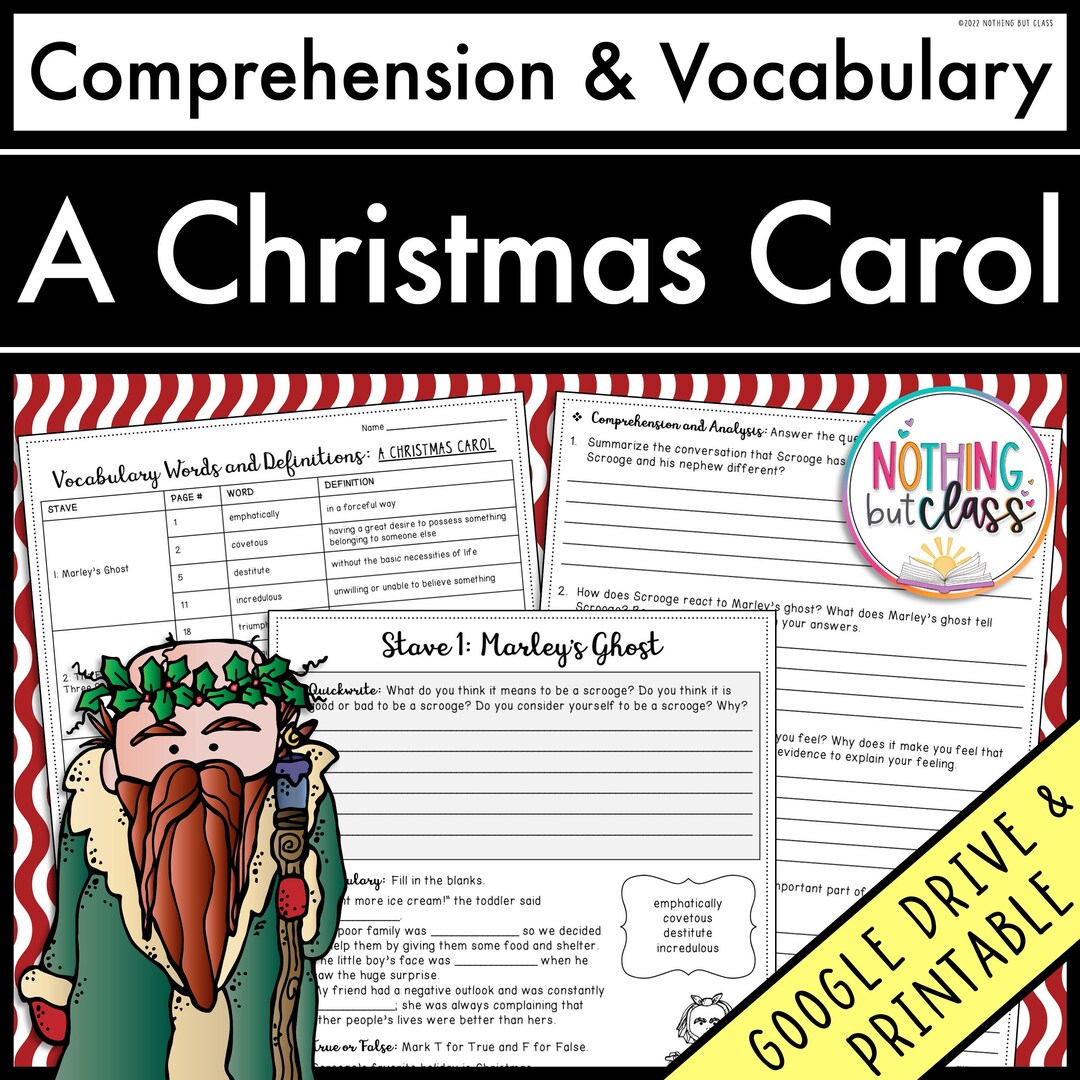 A Christmas Carol Comprehension and Vocabulary by Chapter Guided ...