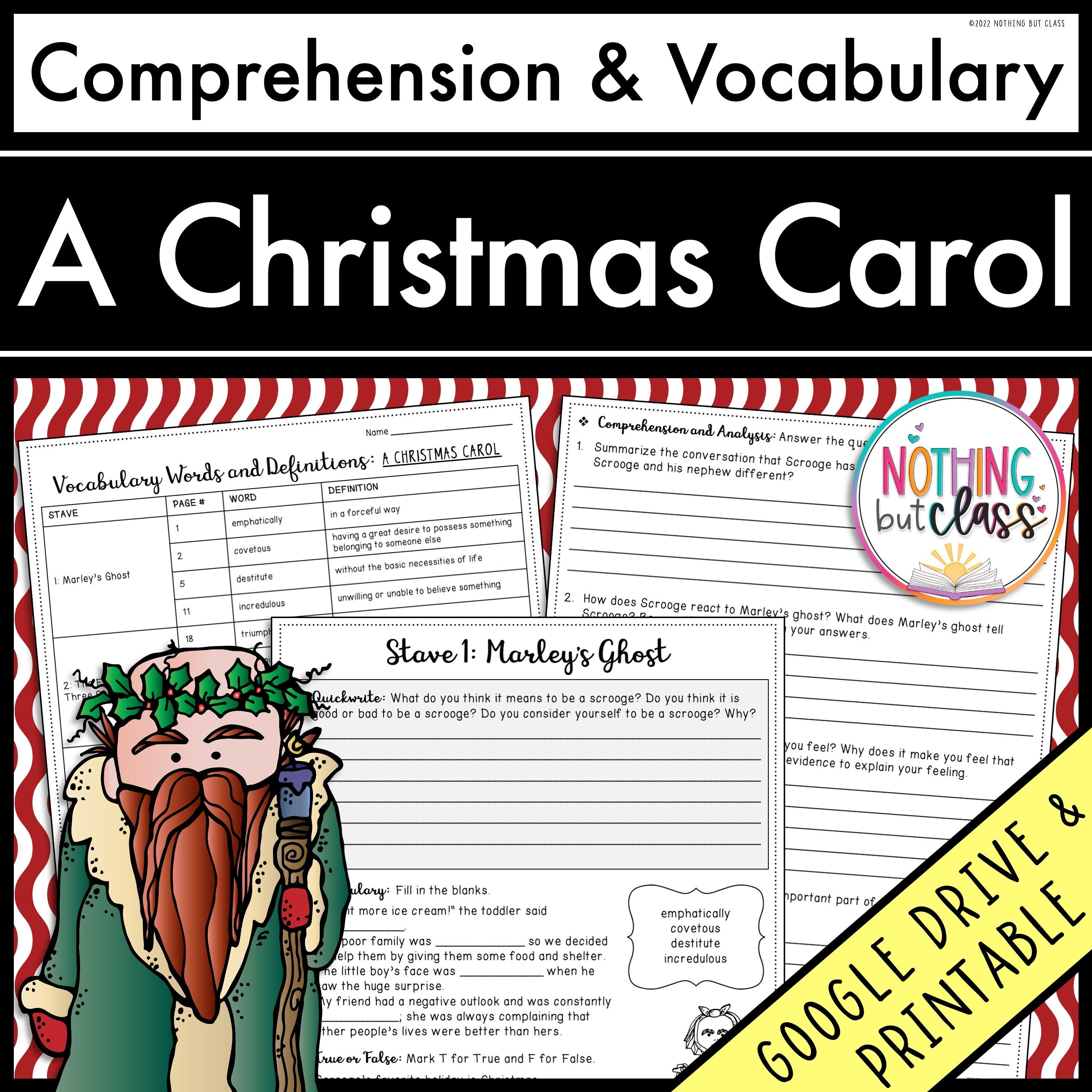 A Christmas Carol | Comprehension and Vocabulary by Chapter | Guided ...