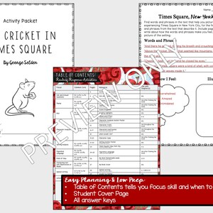 The Cricket in Times Square | Reading Response Activities and Projects ...