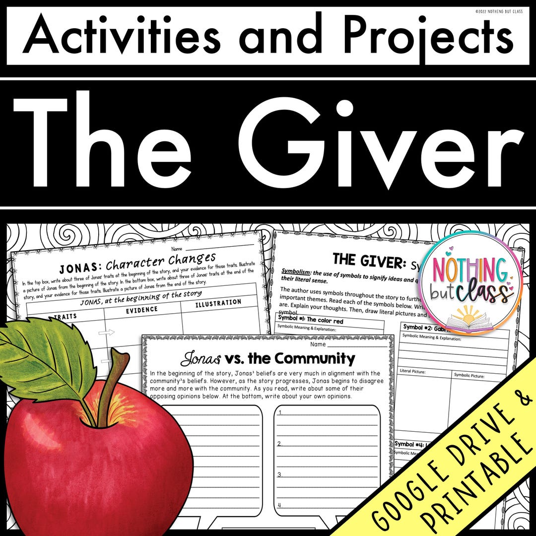The Giver | Reading Response Activities and Projects | Worksheets for ...