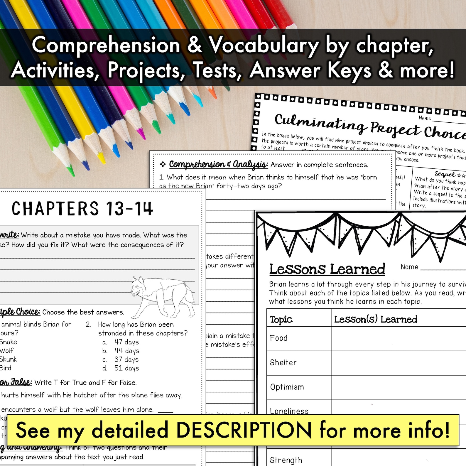 Hatchet Novel Study Unit | Literature Guide | Comprehension Worksheets ...
