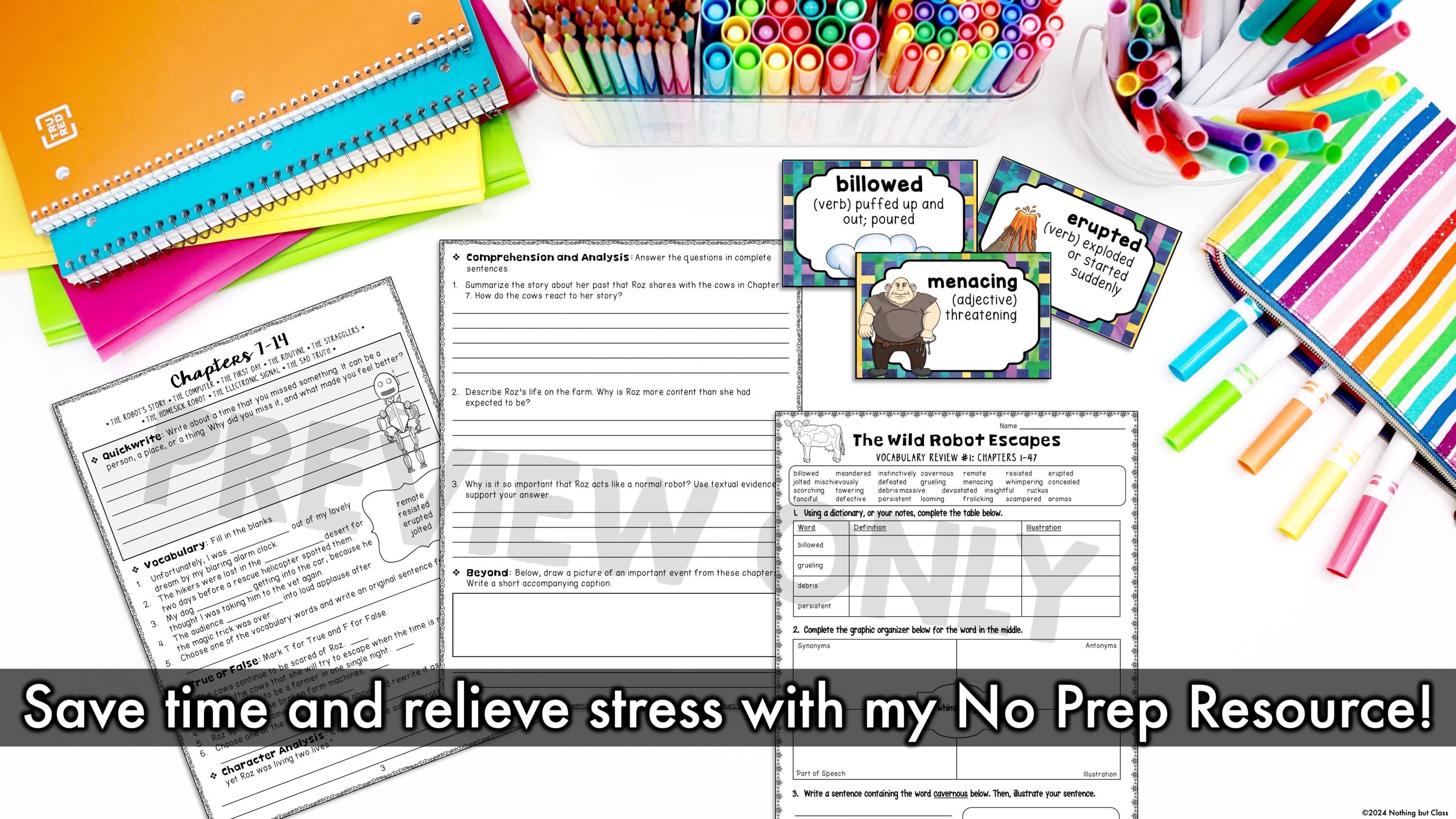 The Wild Robot Escapes | Comprehension and Vocabulary by Chapter ...