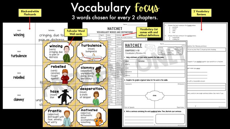 Hatchet | Comprehension and Vocabulary by Chapter | Guided Reading ...