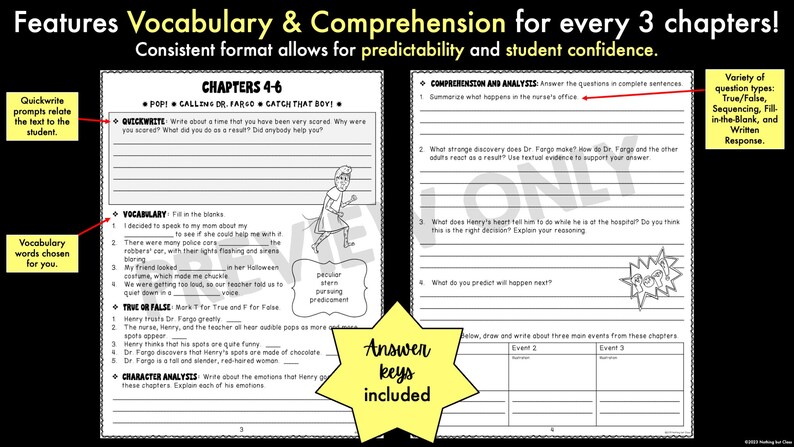 Chocolate Fever Comprehension and Vocabulary by Chapter Guided Reading ...