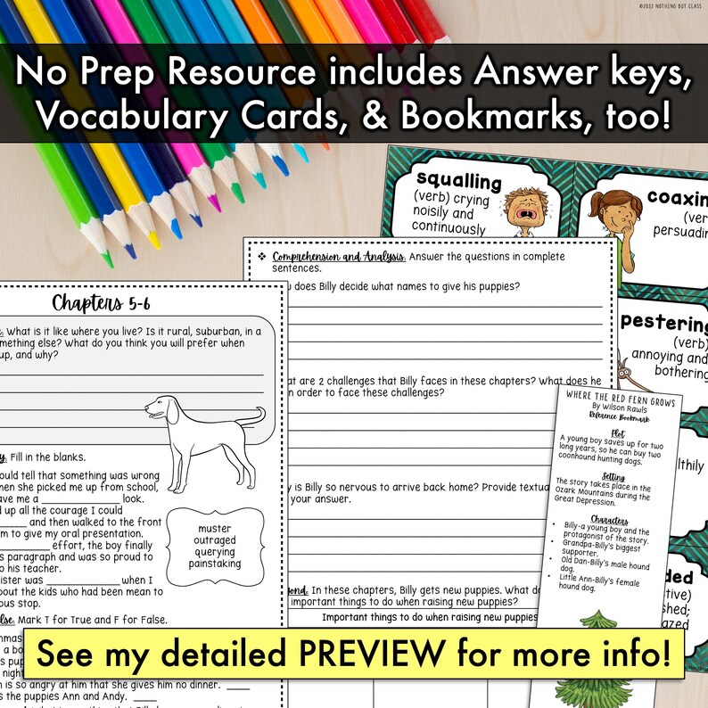 Where the Red Fern Grows | Comprehension and Vocabulary by Chapter ...