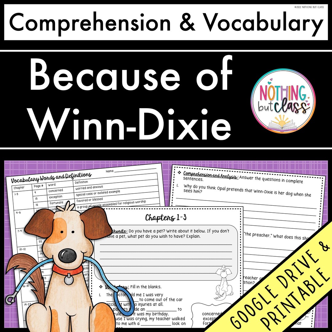 Because of Winn-dixie | Comprehension and Vocabulary by Chapter ...