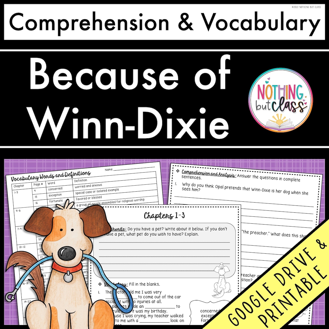 Because of Winn-dixie Comprehension and Vocabulary by - Etsy