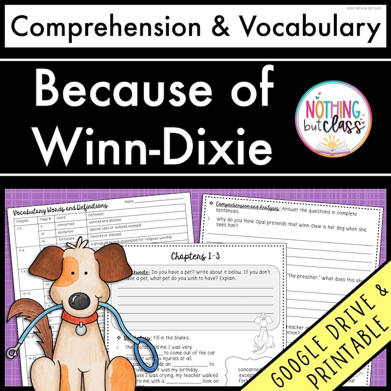 Because of Winn-dixie | Comprehension and Vocabulary by Chapter ...
