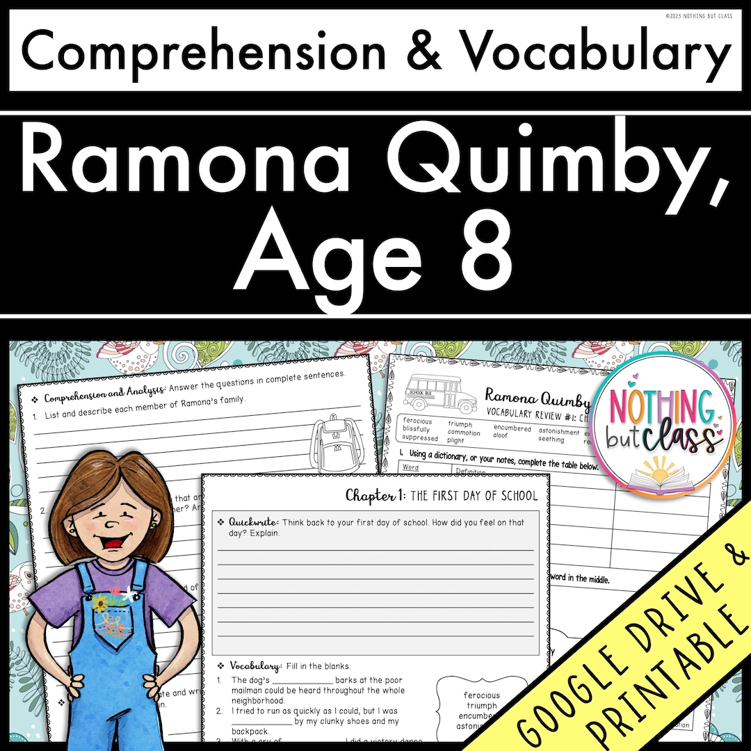 Ramona Quimby, Age 8 | Comprehension and Vocabulary by Chapter | Guided ...